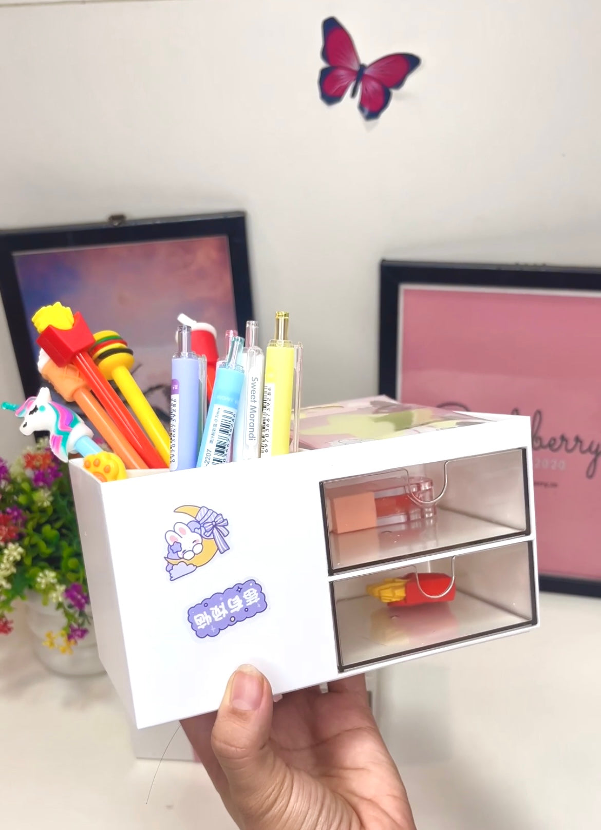 White Organiser Box | Desk Organiser Box with stickers(1pc) – Stapleberry