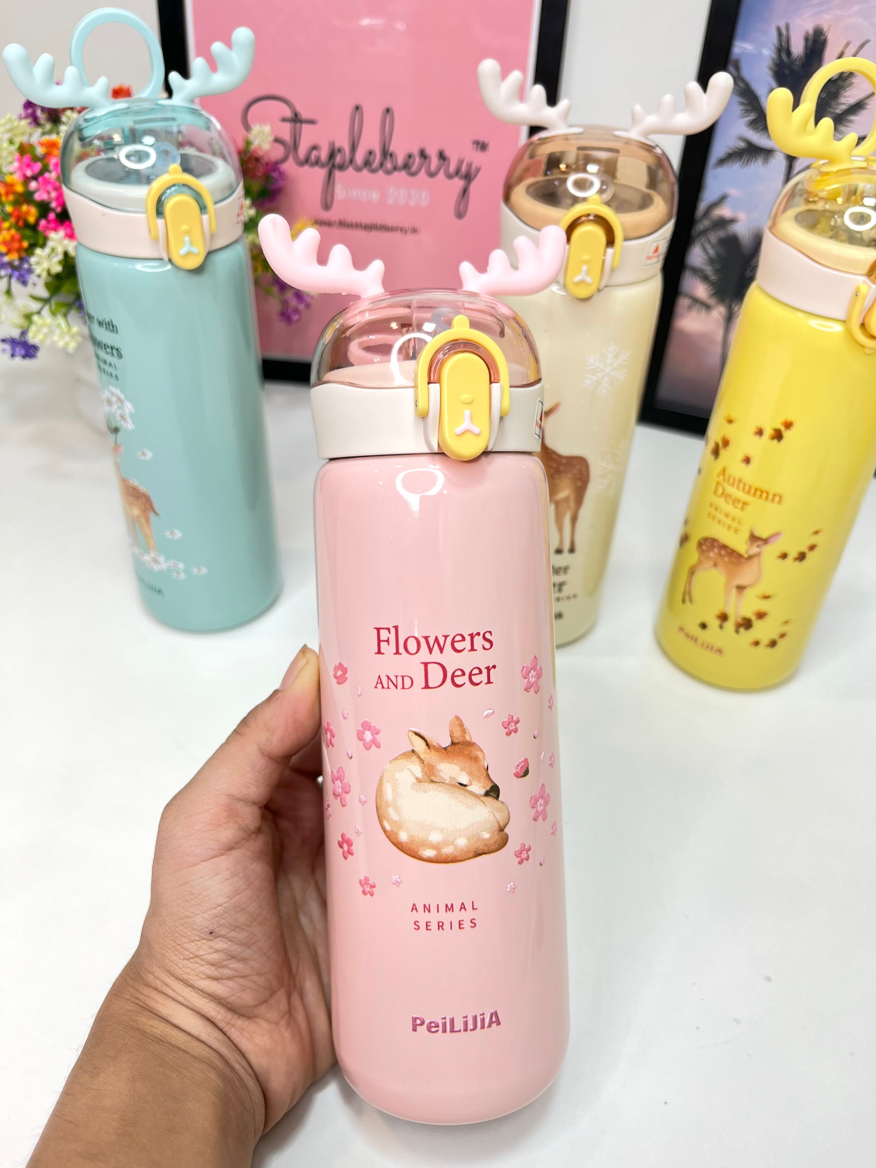Deer Flask Bottle | Hot & Cold Bottle | Deer Sippy Bottle (1pc ...